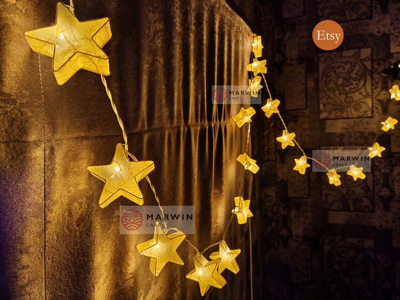 Yellow Mulburry Paper String Lights Star Fairy Lights Bedroom - Etsy