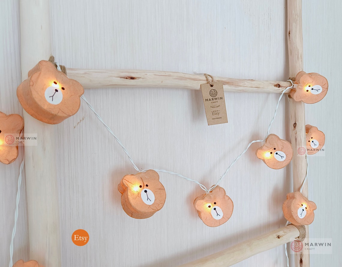 Paper String Lights Teddy Brown Bear Fairy Lights Bedroom Home - Etsy