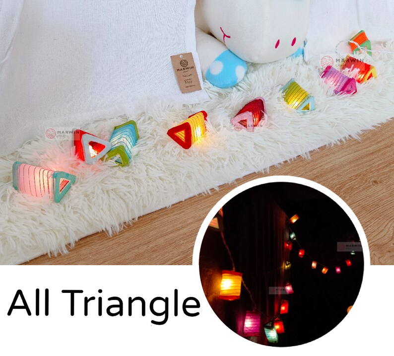 Multi Color Japanese Paper Lantern Fairy Lights Geometry | Etsy