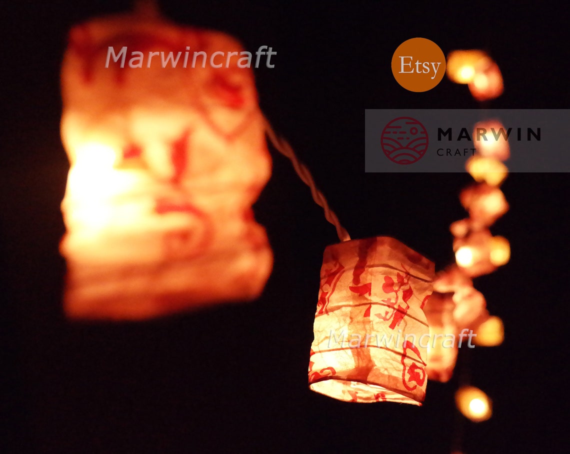 Yellow or Pink String Lights Japanese Paper Lantern Fairy - Etsy