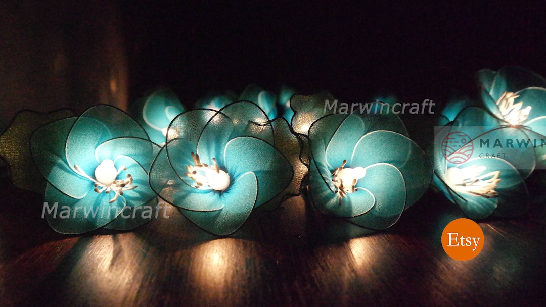 20 Blue String Lights Rain Lilly Flower Fairy Lights Bedroom Home Decor ...