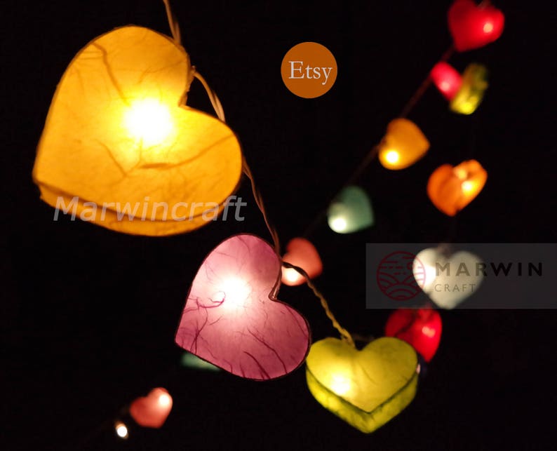 9 Colour Options Paper String Lights Heart Fairy Lights - Etsy