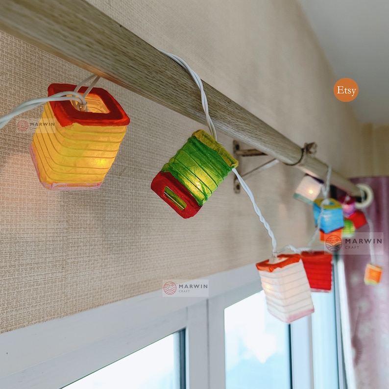 Squared Multi Color String Lights Japanese Paper Lantern Fairy - Etsy