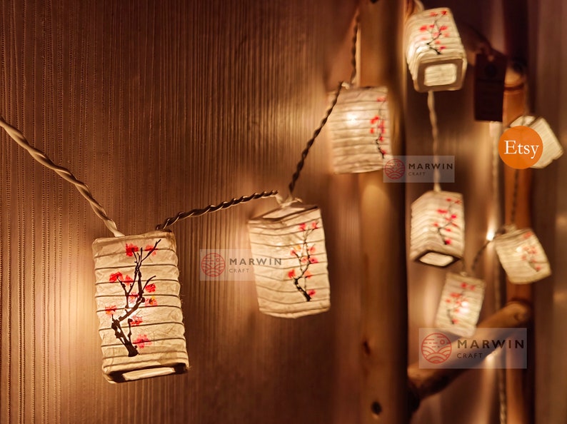 20 String Lights Craft Hand Paint Red Pink Sakura Tree Branch Cherry ...