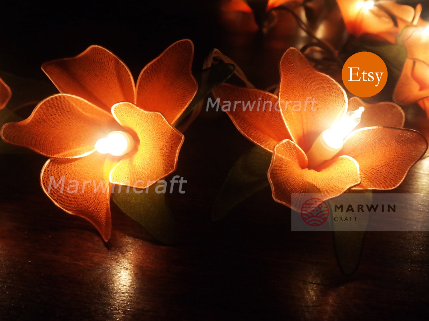 20 Orange String Lights Orchid Flower Fairy Lights Bedroom Home Decor ...