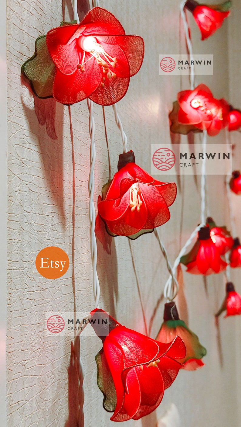 20 Red String Lights Rain Lilly Flower Fairy Lights Shades - Etsy