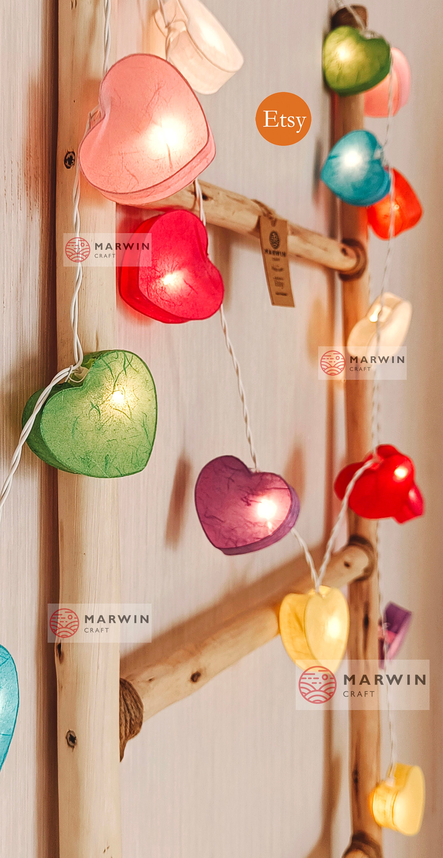 Mix Colorful Paper String Lights Heart Fairy Lights Handcrafted Bedroom ...
