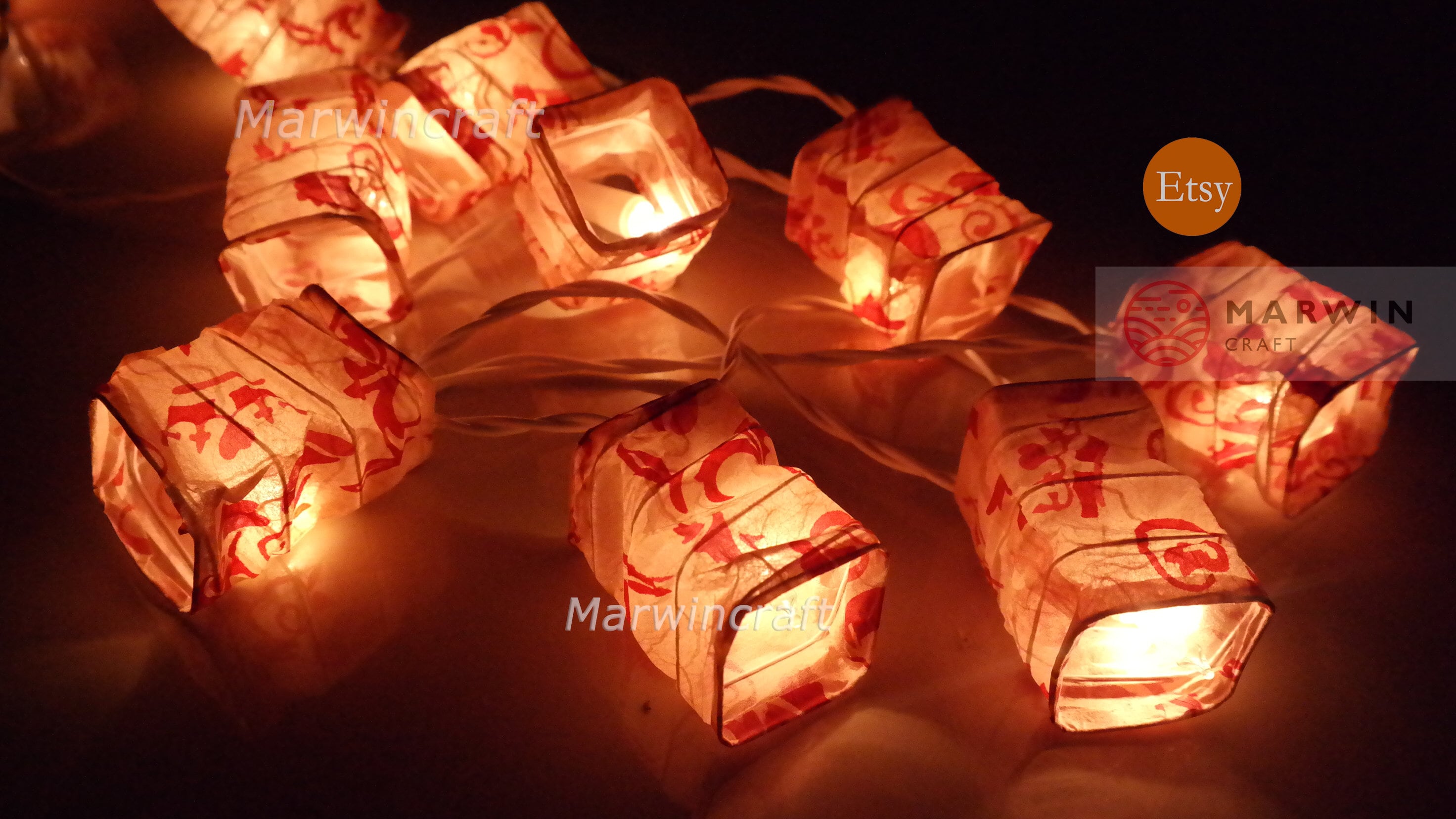 Yellow or Pink String Lights Japanese Paper Lantern Fairy - Etsy