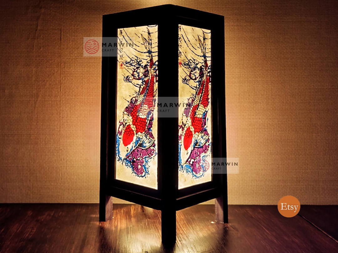 Asian Oriental Koi Fish Lucky Japanese Lamp Zen Bedside Lamp Floor ...