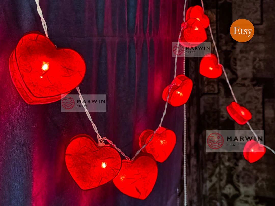Red Paper String Lights Heart Fairy Lights Bedroom Home Decor Living ...