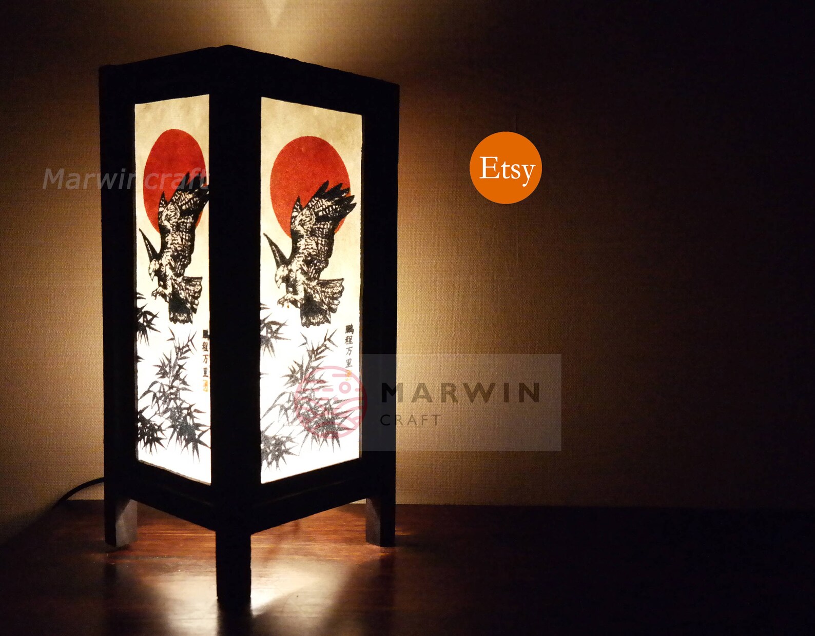 Asian Oriental Samurai Eagle Japanese Lamp Zen Bedside Lamp | Etsy