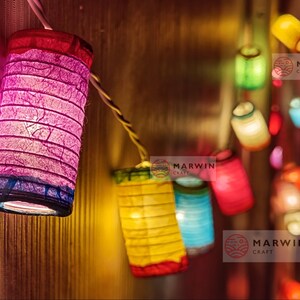 Multi Color Japanese Paper Lantern Fairy Lights Geometry Bedroom Home ...