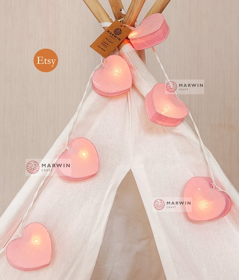Pink Paper String Lights Heart Fairy Lights Bedroom Home Decor Living ...