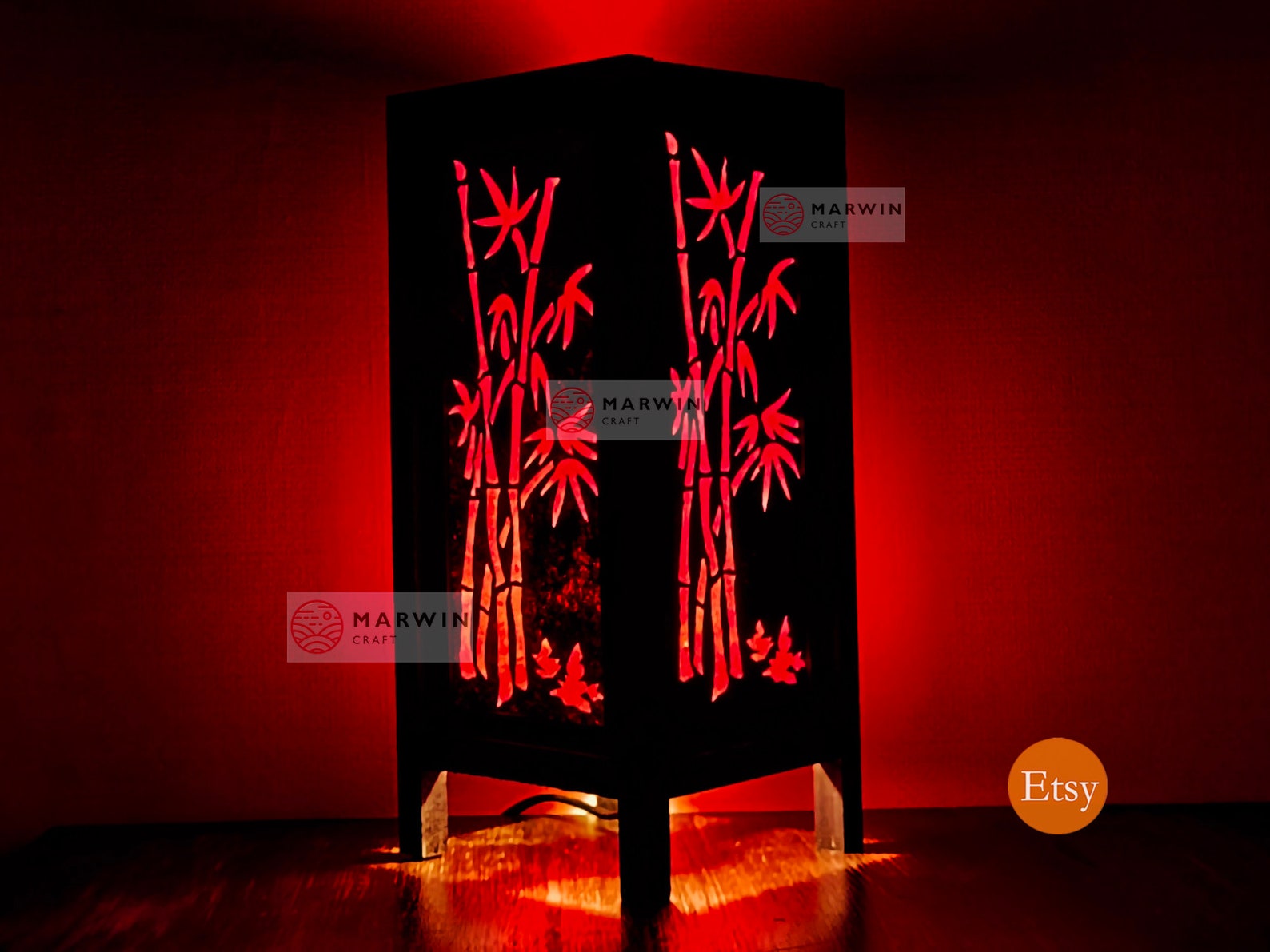 Asian Oriental Red Bamboo Japanese Lamp Zen Bedside Lamp Floor Table ...