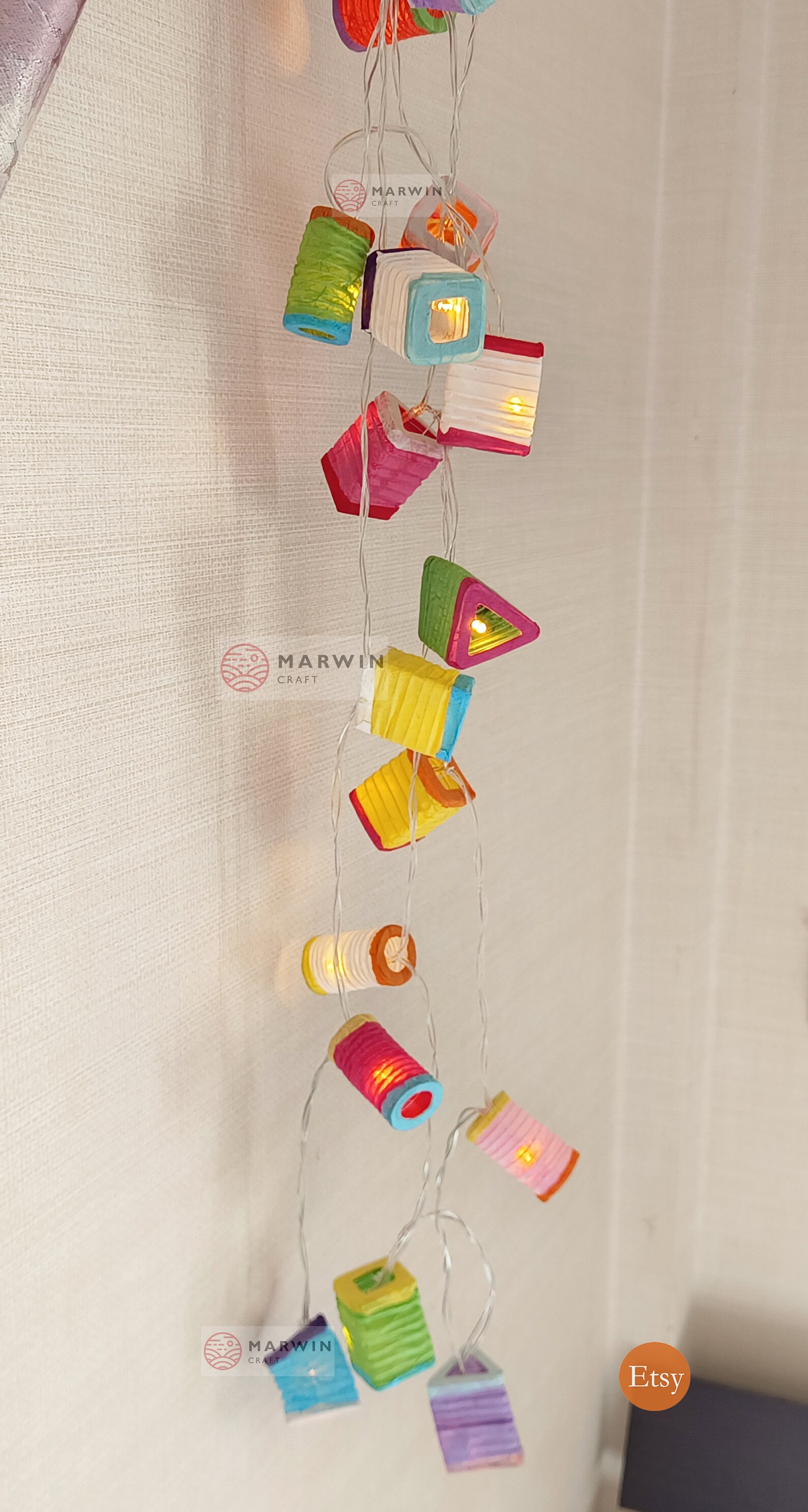 Multi Color Japanese Paper Lantern Fairy Lights Geometry | Etsy