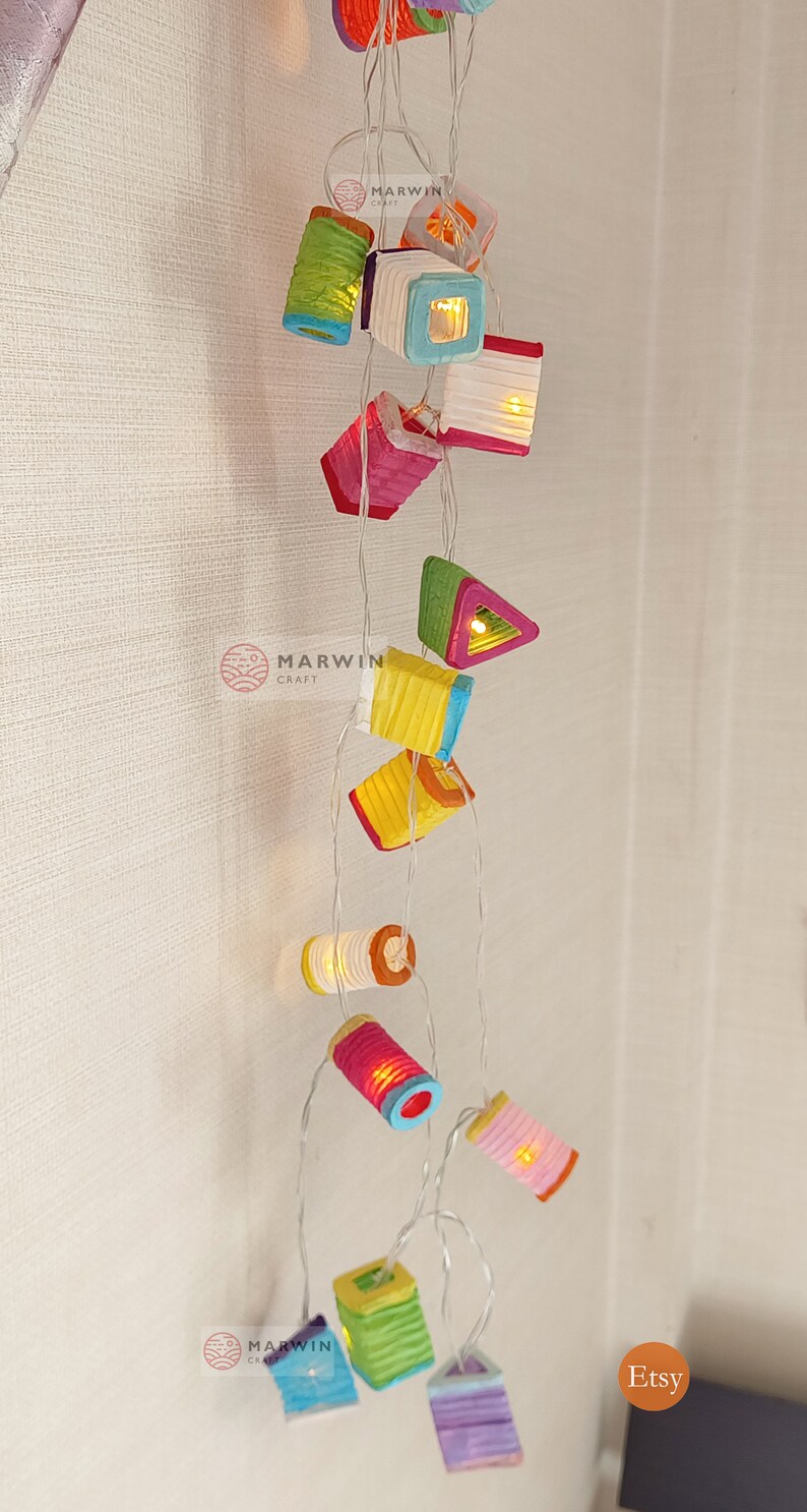 Multi Color Japanese Paper Lantern Fairy Lights Geometry | Etsy