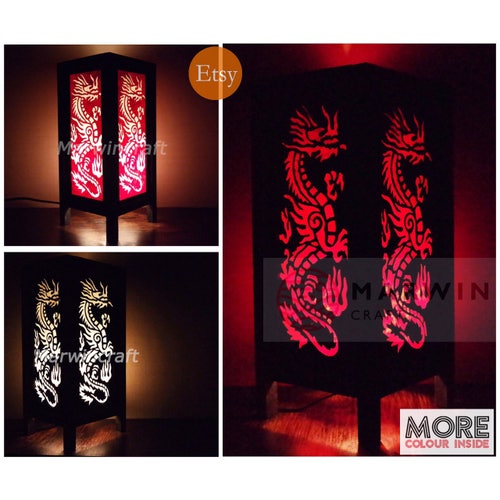 Asian Oriental Red Dragon Japanese Lamp Zen Bedside Lamp Floor - Etsy