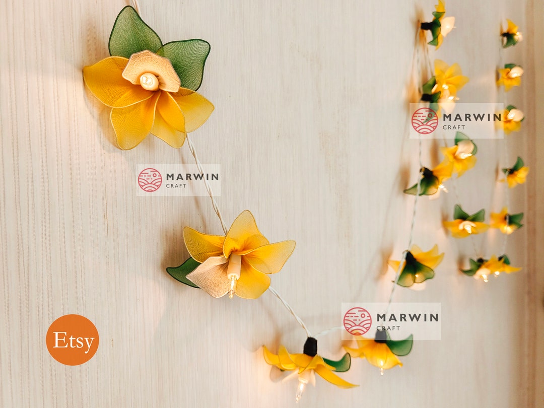20 Yellow Orchid Flower Fairy String Lights Hanging Party Patio Wedding ...