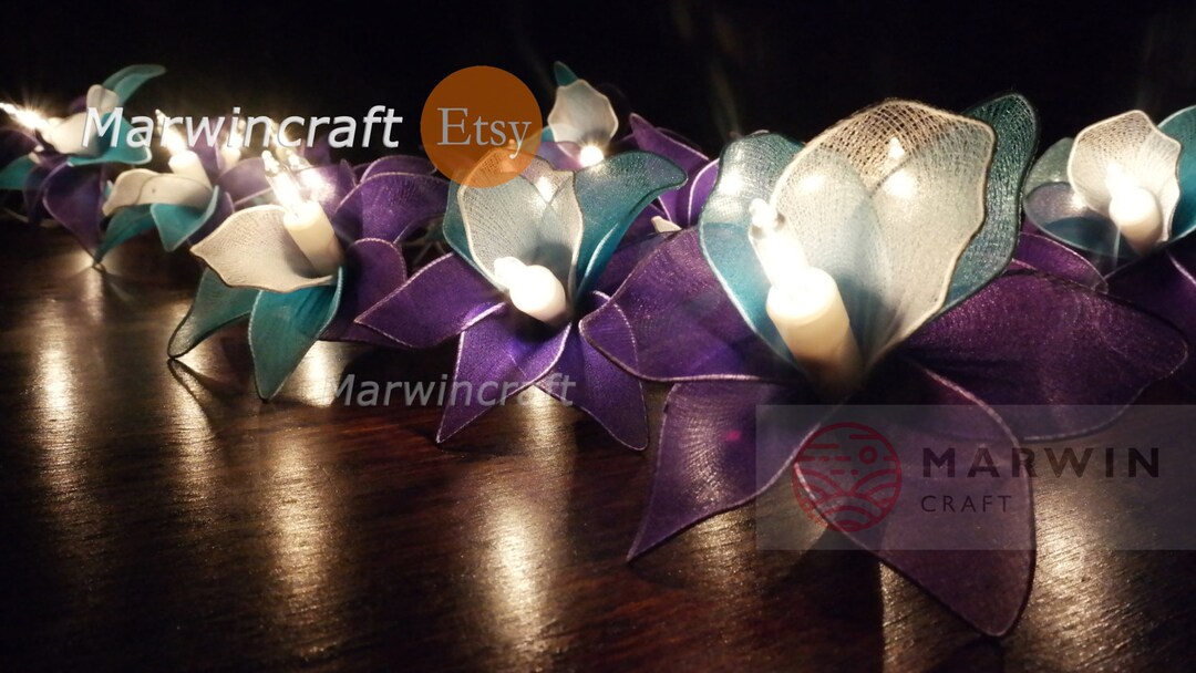 Handcrafted Blue White String Lights Orchid Flower Fairy Lights Bedroom ...