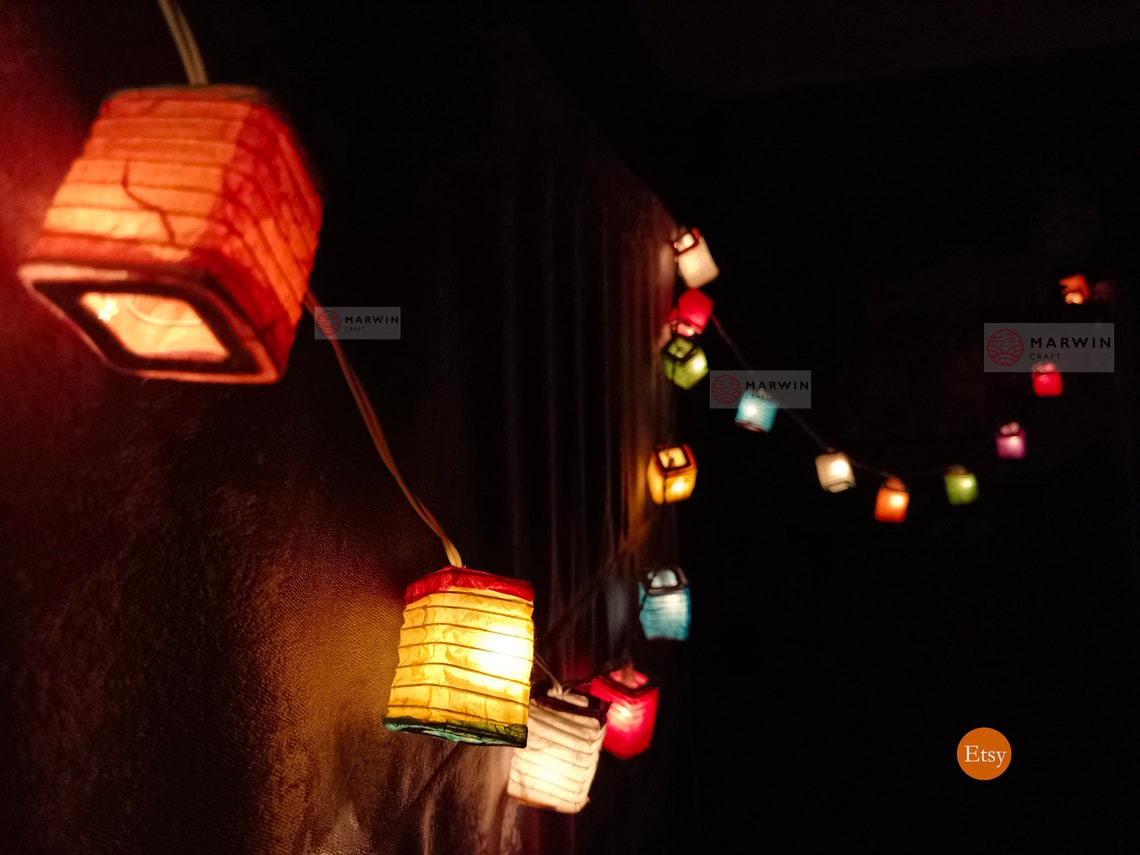 Squared Multi Color String Lights Japanese Paper Lantern Fairy - Etsy