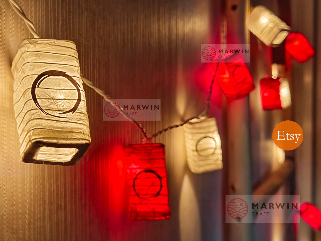 Enso Zen Circle Red White String Lights Japanese Paper Lantern Fairy ...