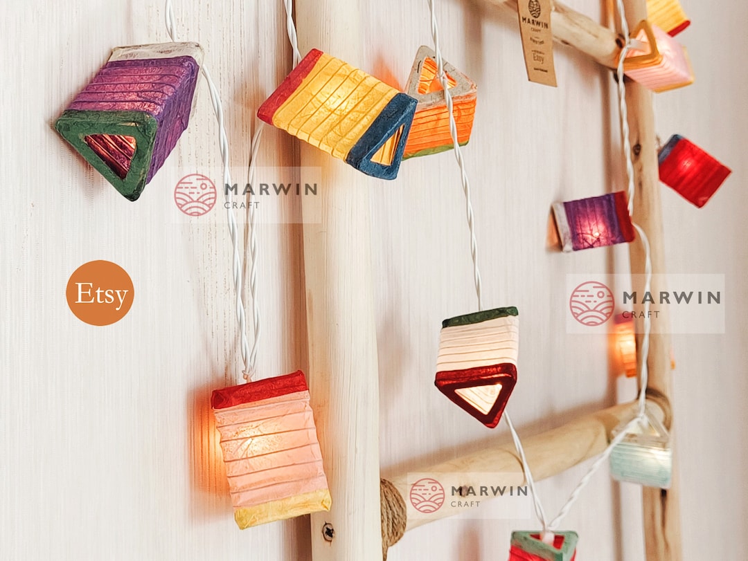 Colourful Pyramid Triangle String Lights Japanese Paper Lantern Lamp ...