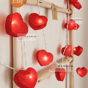 Red Paper String Lights Heart Fairy Lights Bedroom Home Decor Living ...