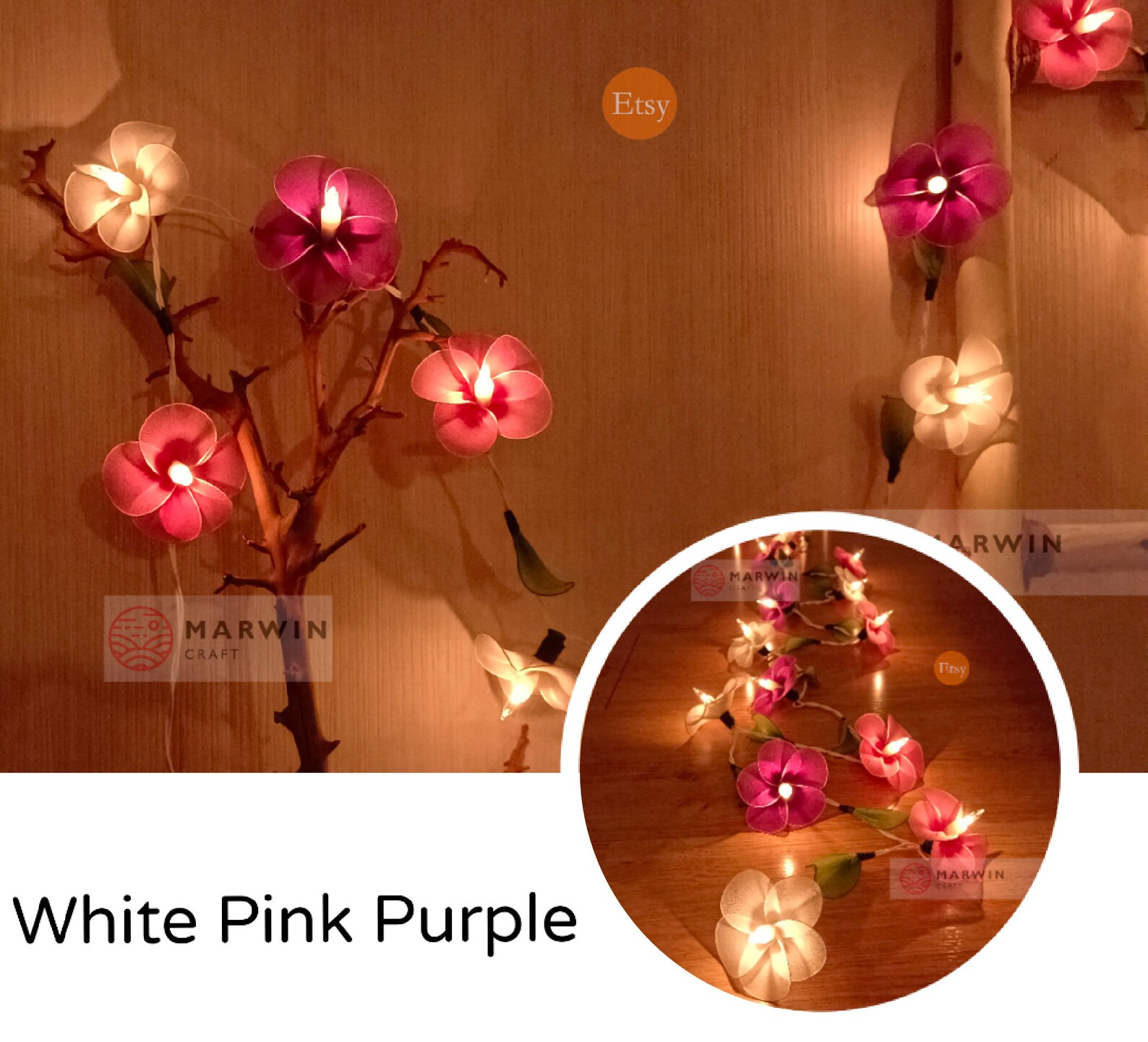 8 Colour 20 Frangipani String Lights Flower Fairy Lights Bedroom Home ...