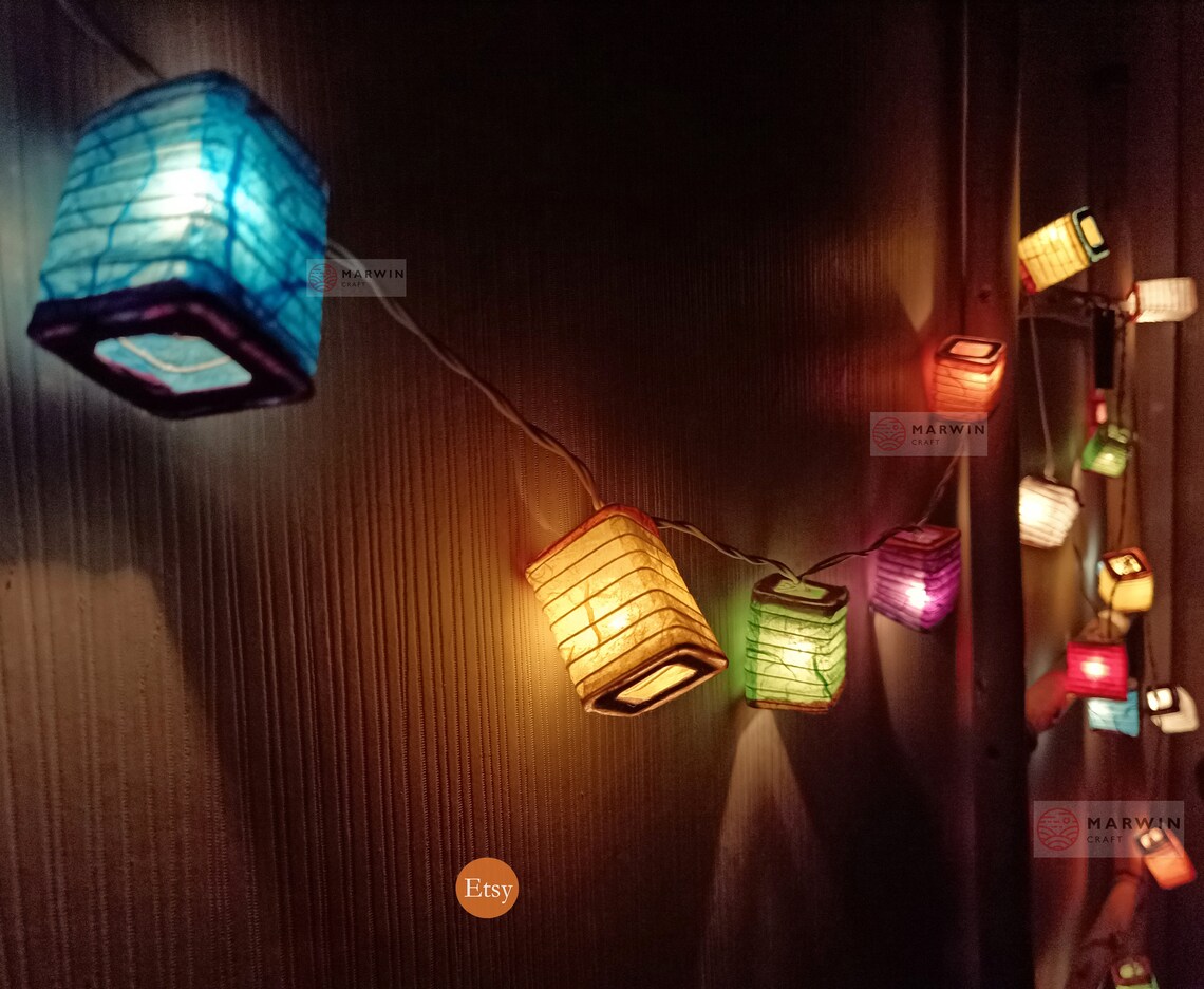 Squared Multi Color String Lights Japanese Paper Lantern Fairy - Etsy