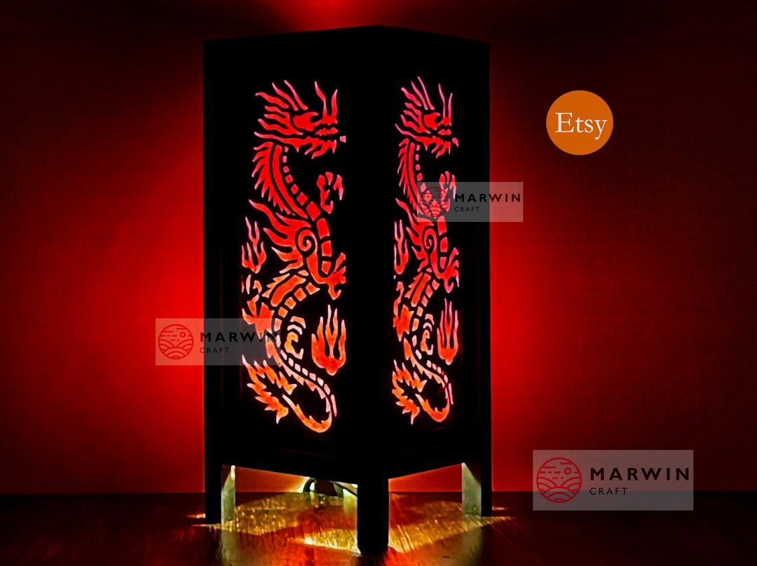Asian Oriental Red Dragon Japanese Lamp Zen Bedside Lamp Floor Table ...