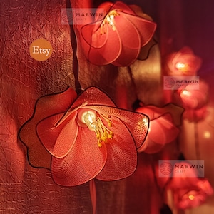 20 Soft Pink String Lights Rain Lilly Flower Fairy Lights Bedroom Home ...
