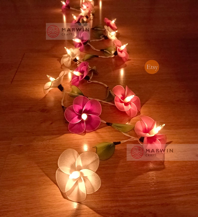 White Pink Purple Frangipani String Lights Flower Fairy Lights - Etsy