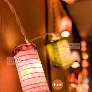 20 Colourful String Lights Japanese Paper Lantern Shades Fairy Lights ...