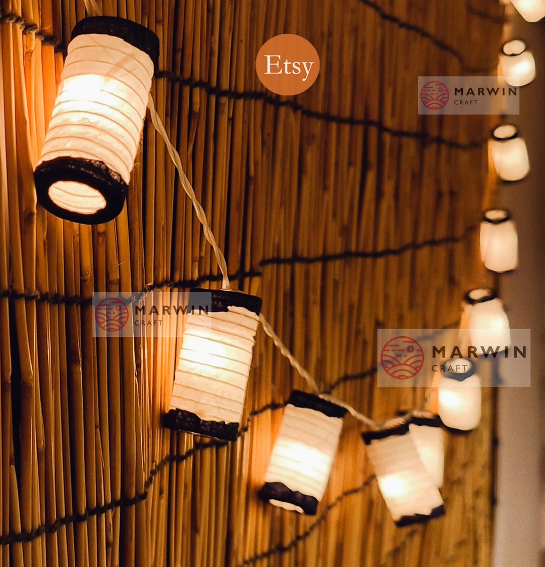 Circle White Black String Lights Japanese Paper Lantern Fairy Lights ...