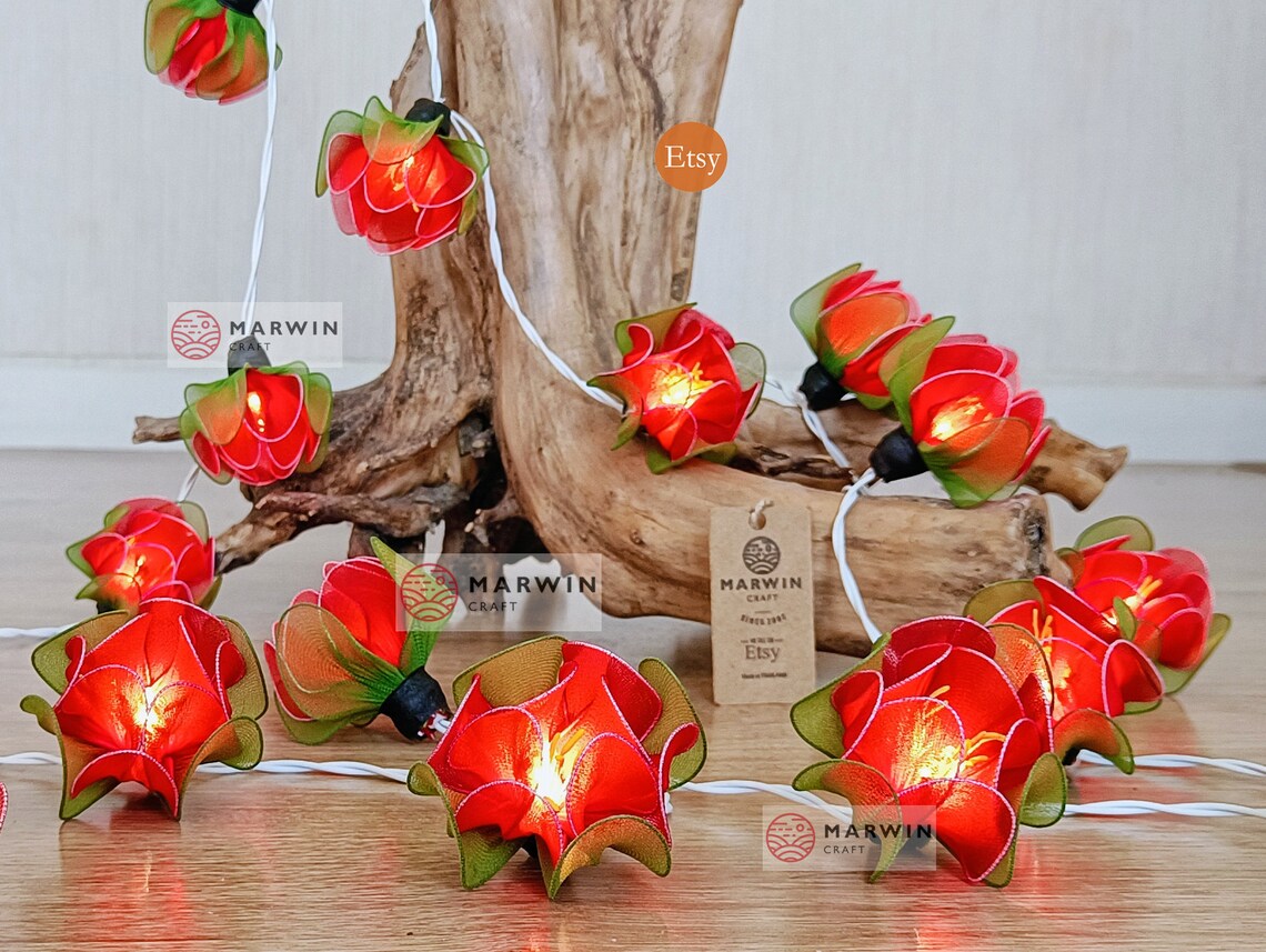 Limited 20 Red String Lights Lotus Flower Fairy Lights Bedroom - Etsy