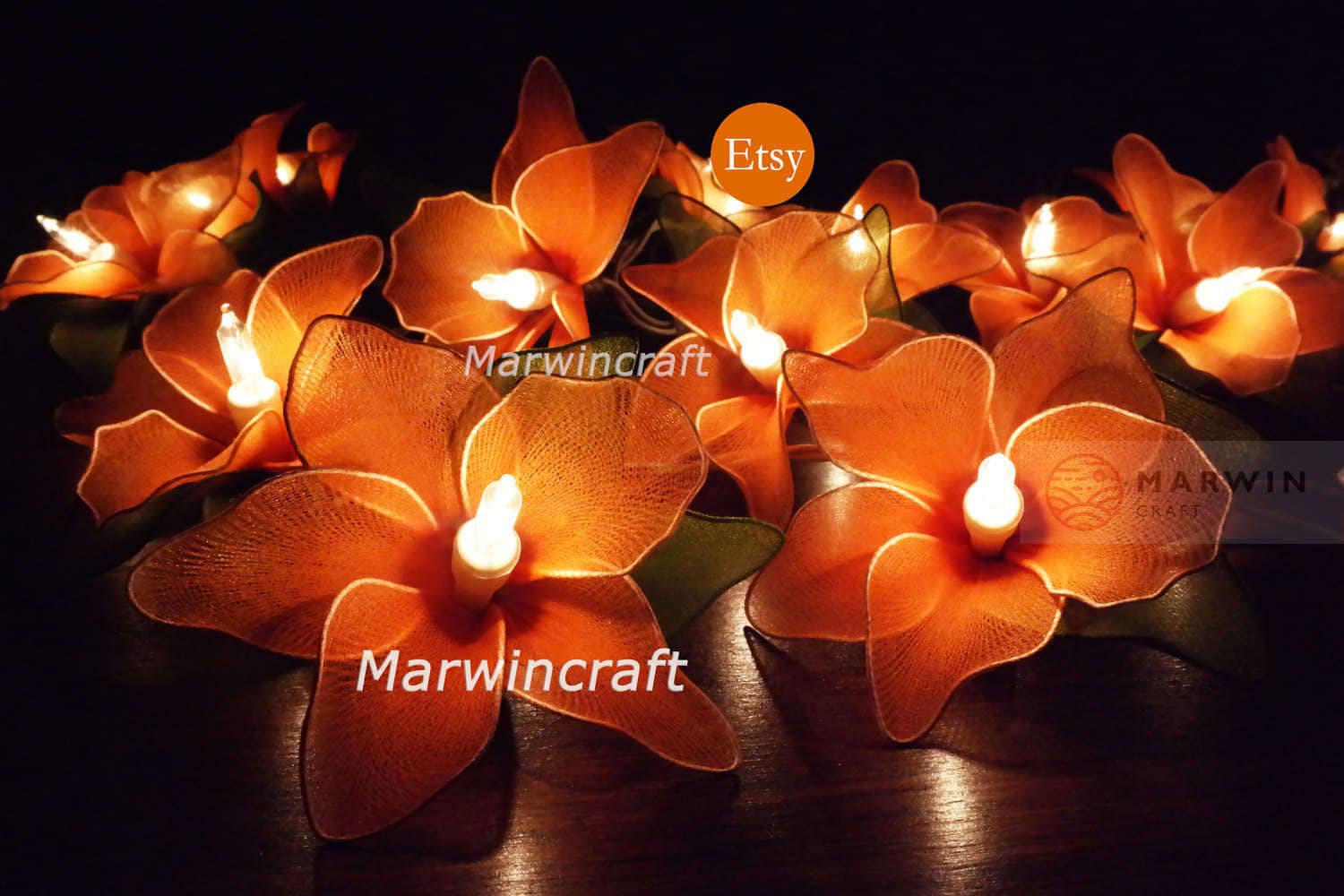 20 Orange String Lights Orchid Flower Fairy Lights Bedroom Home Decor ...