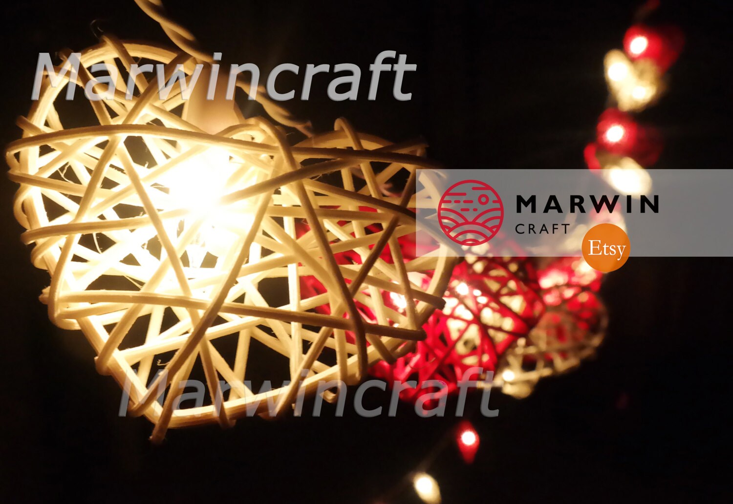 20 35 Red White String Lights Heart Rattan Fairy Lights | Etsy