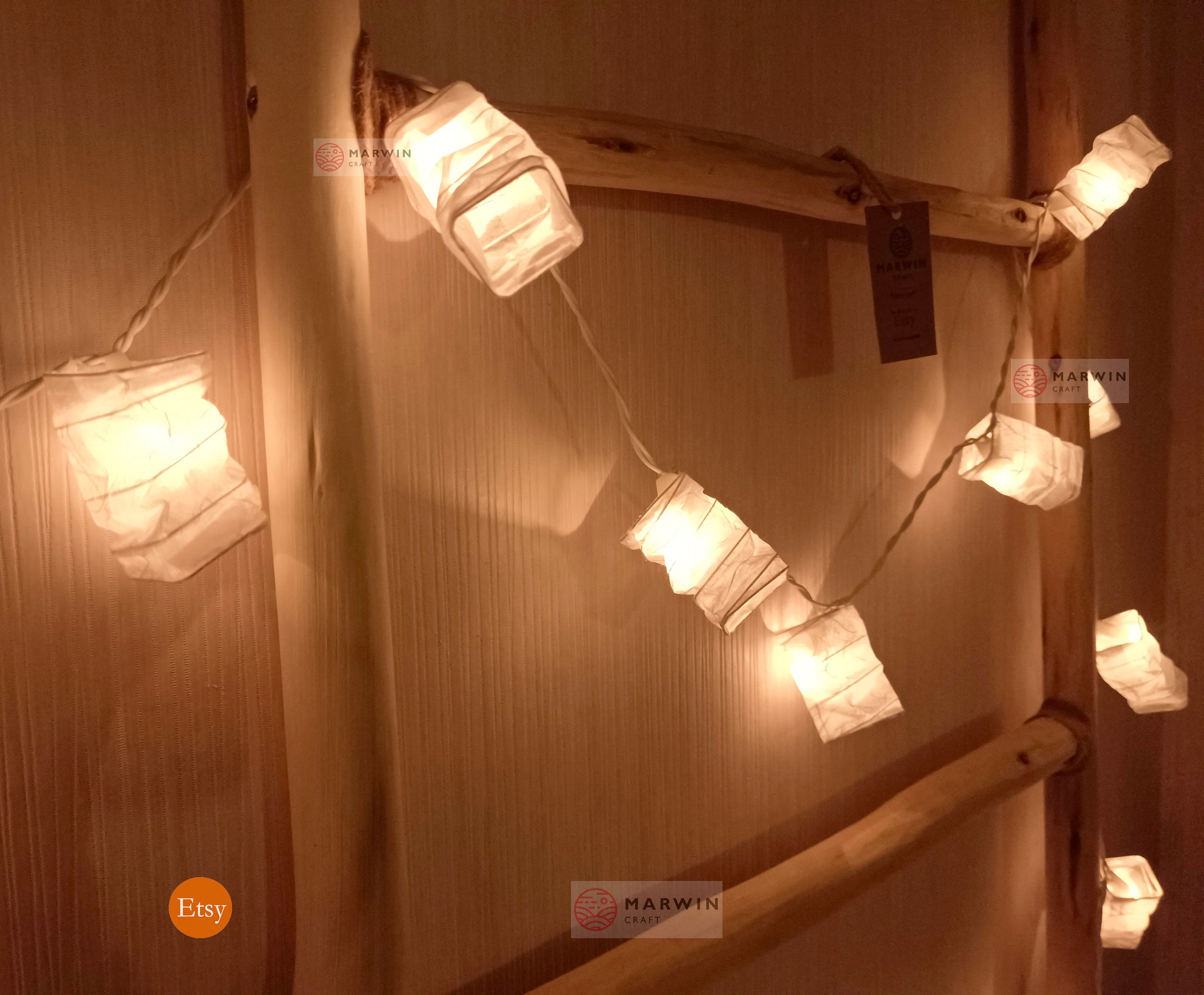 White String Lights Japanese Paper Lantern Fairy Lights Bedroom Home ...