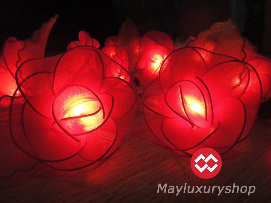 20 Red String Lights Rose Flower Fairy Lights Bedroom Home Decor Living ...
