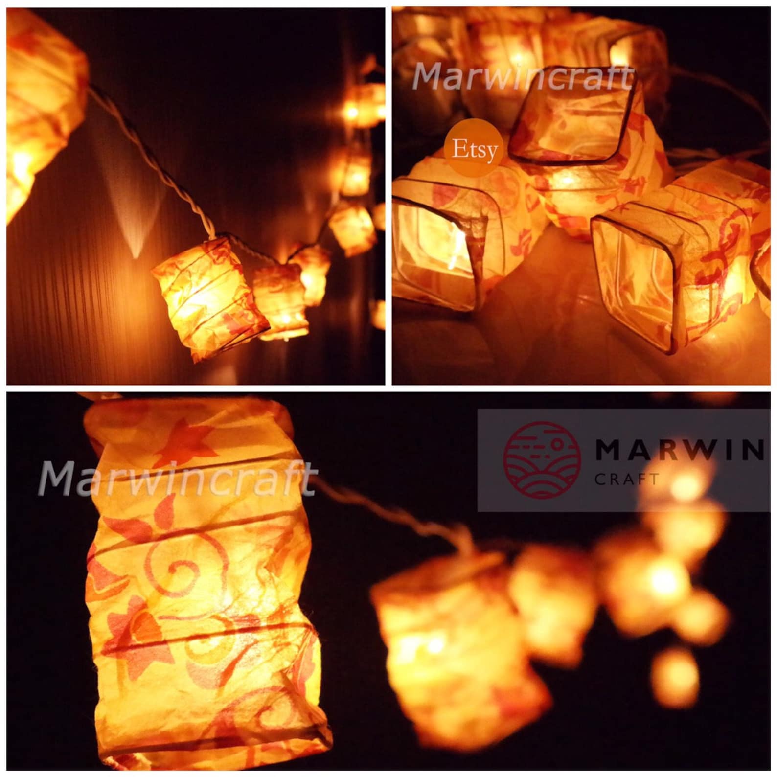 Yellow or Pink String Lights Japanese Paper Lantern Fairy - Etsy