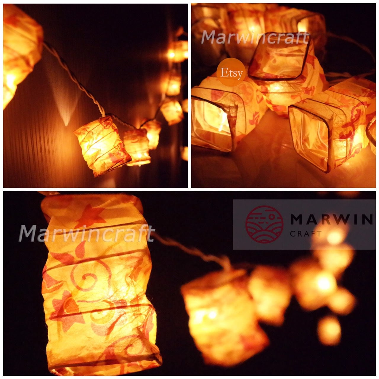 Yellow or Pink String Lights Japanese Paper Lantern Fairy - Etsy
