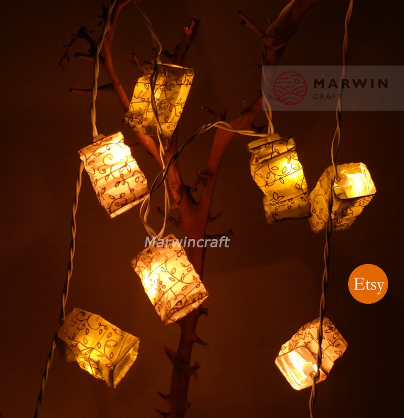 Green Golden String Lights Japanese Paper Lantern Fairy Lights | Etsy