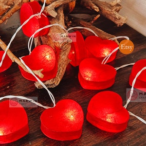 Red Paper String Lights Heart Fairy Lights Bedroom Home Decor Living ...