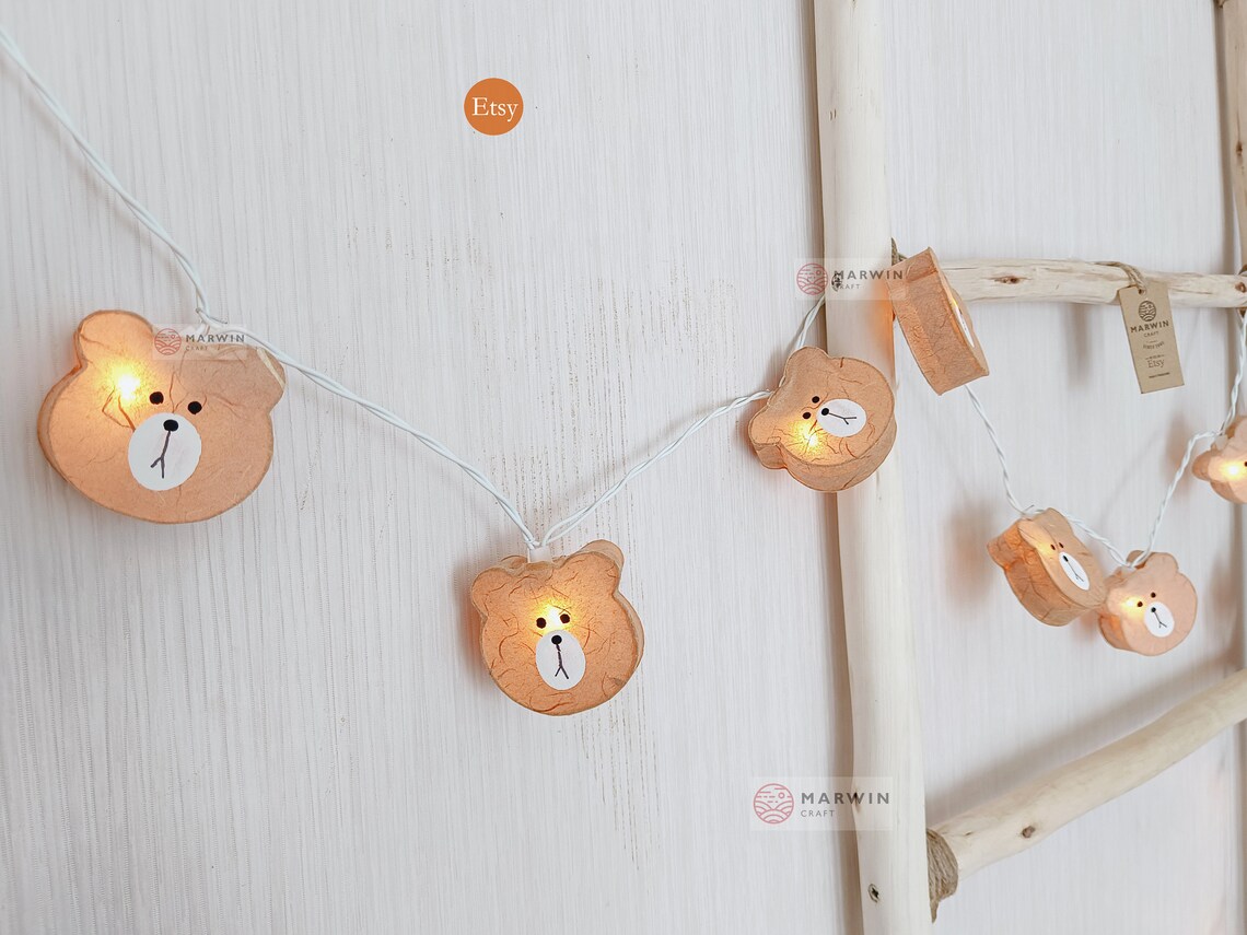 Paper String Lights Teddy Brown Bear Fairy Lights Bedroom Home - Etsy