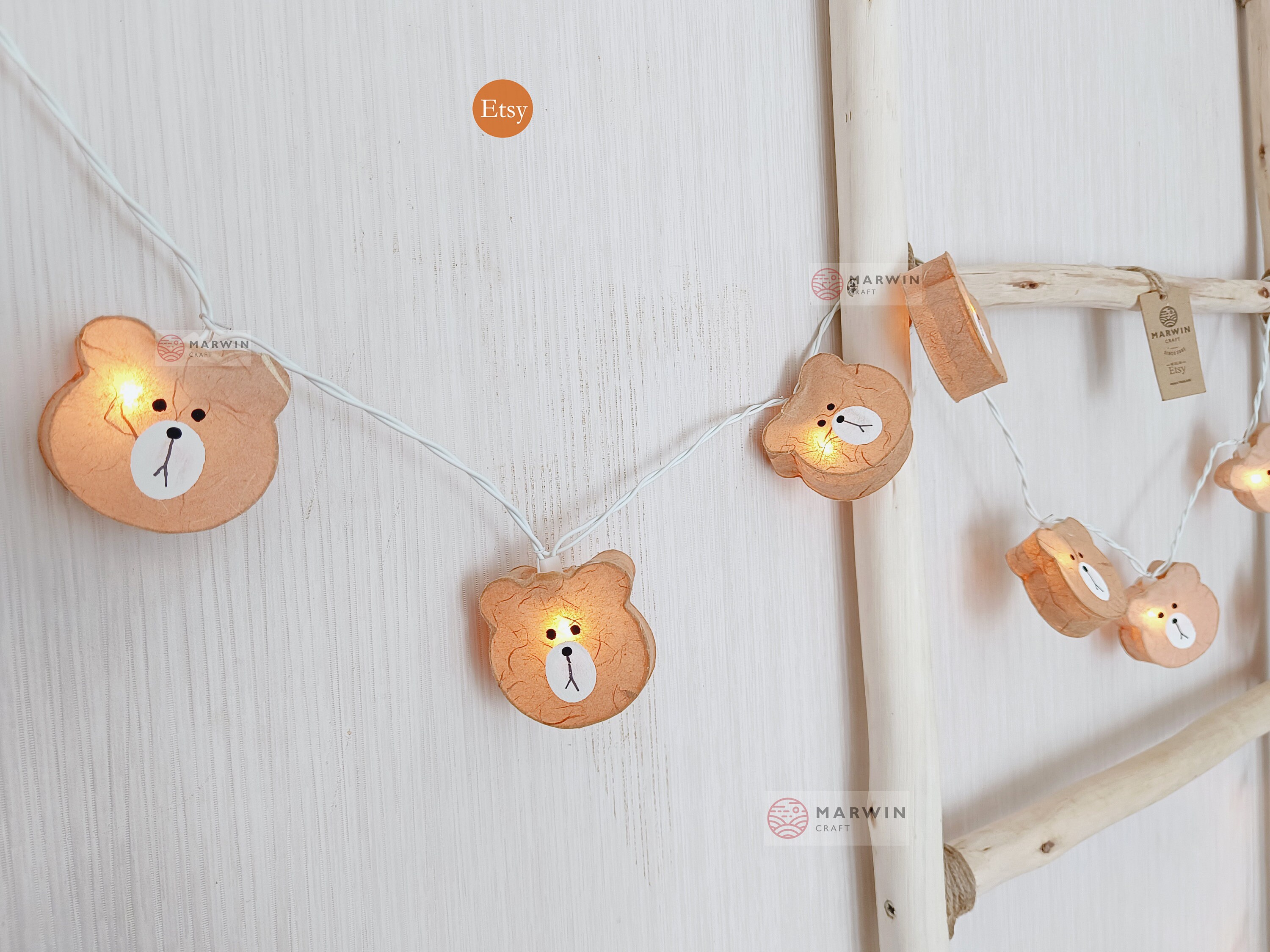Paper String Lights Teddy Brown Bear Fairy Lights Bedroom Home - Etsy
