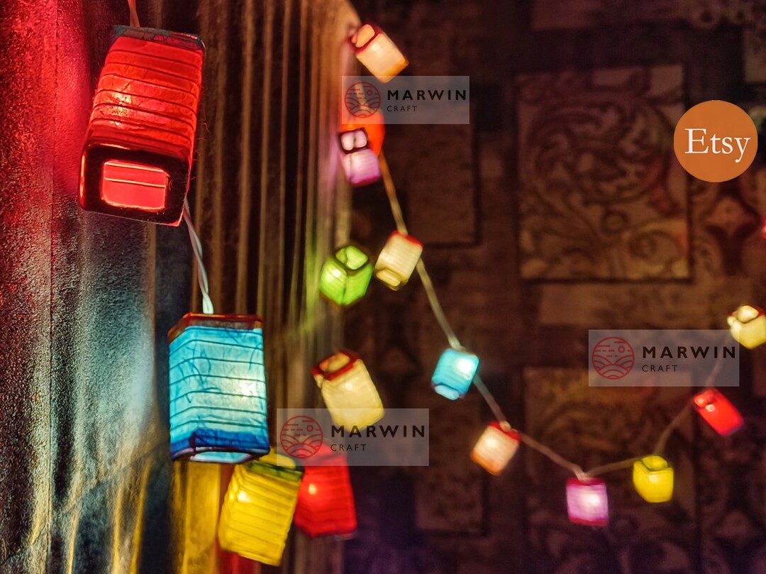 Squared Multi Color String Lights Japanese Paper Lantern Fairy Lights ...
