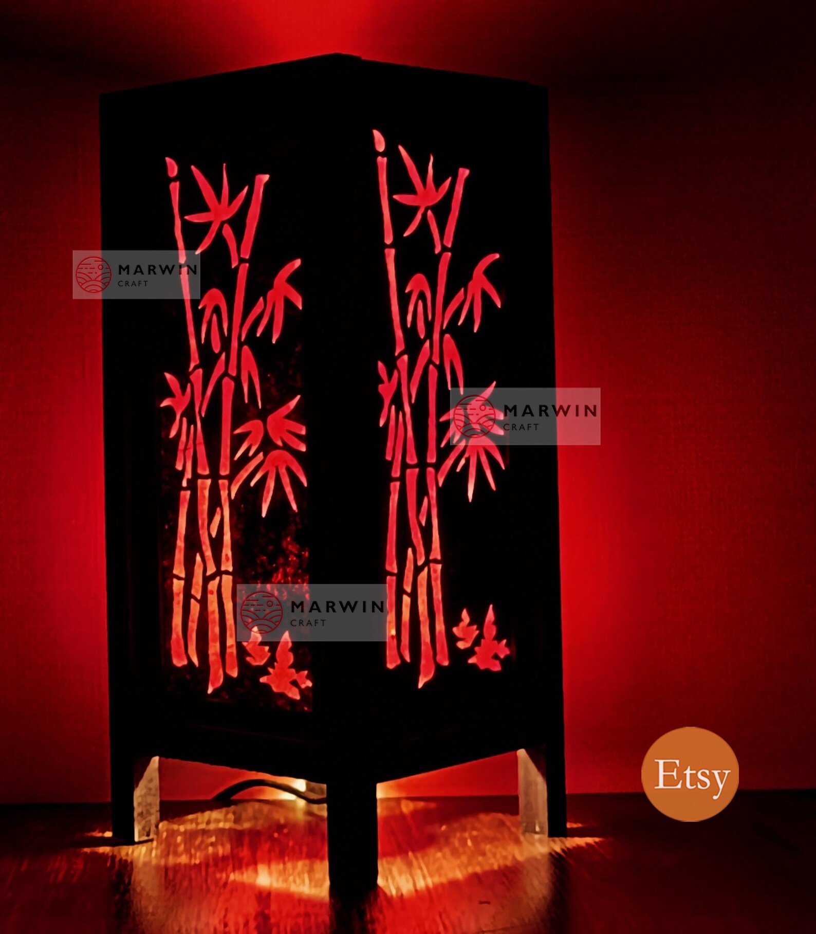 Asian Oriental Red Bamboo Japanese Lamp Zen Bedside Lamp Floor - Etsy