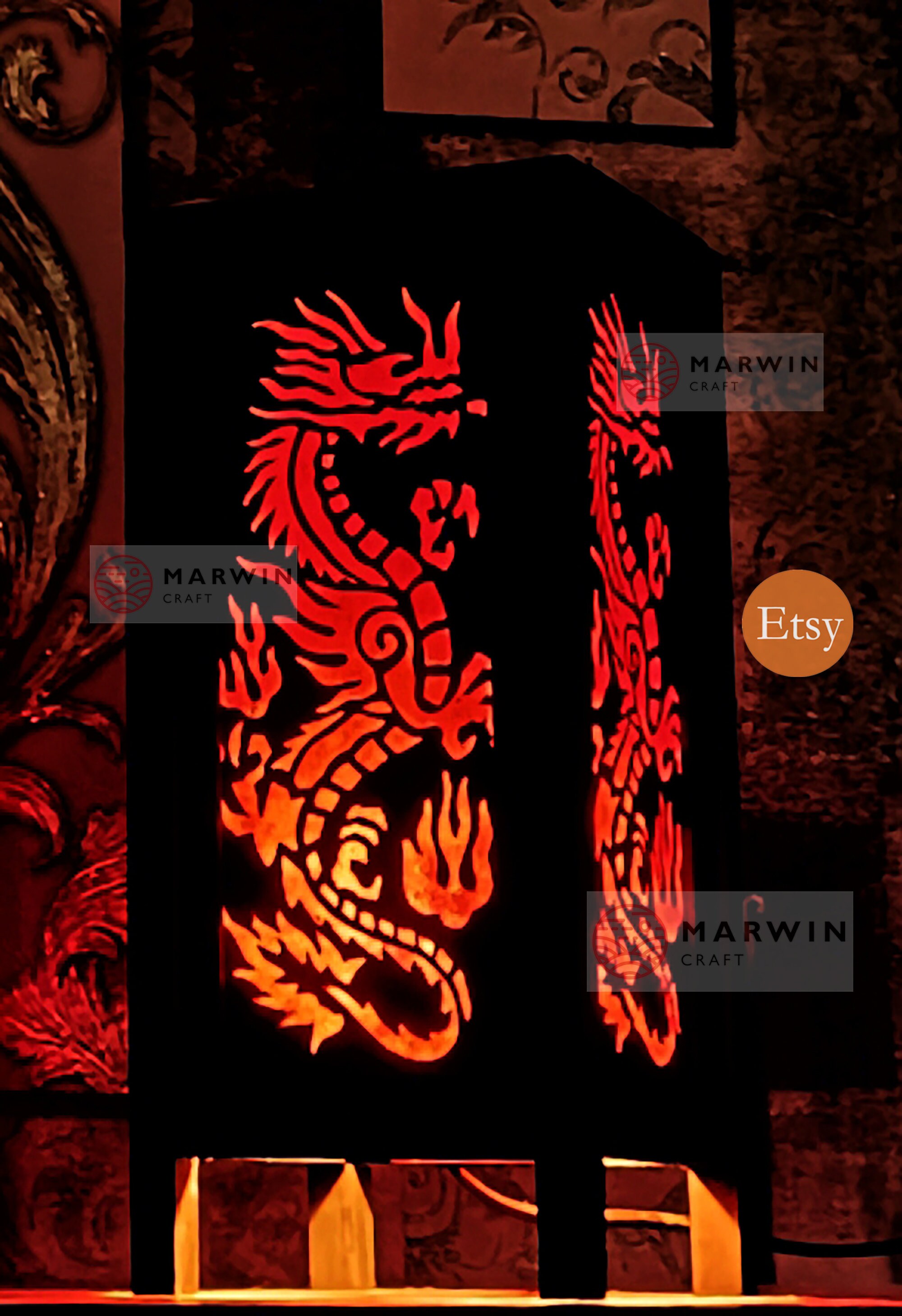 Asian Oriental Red Dragon Japanese Lamp Zen Bedside Lamp Floor Table ...