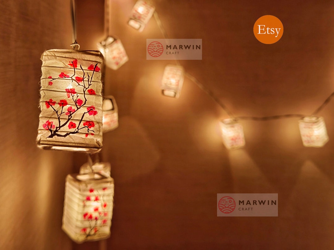 String Lights Craft Hand Paint Red Pink Sakura Tree Branch Cherry ...