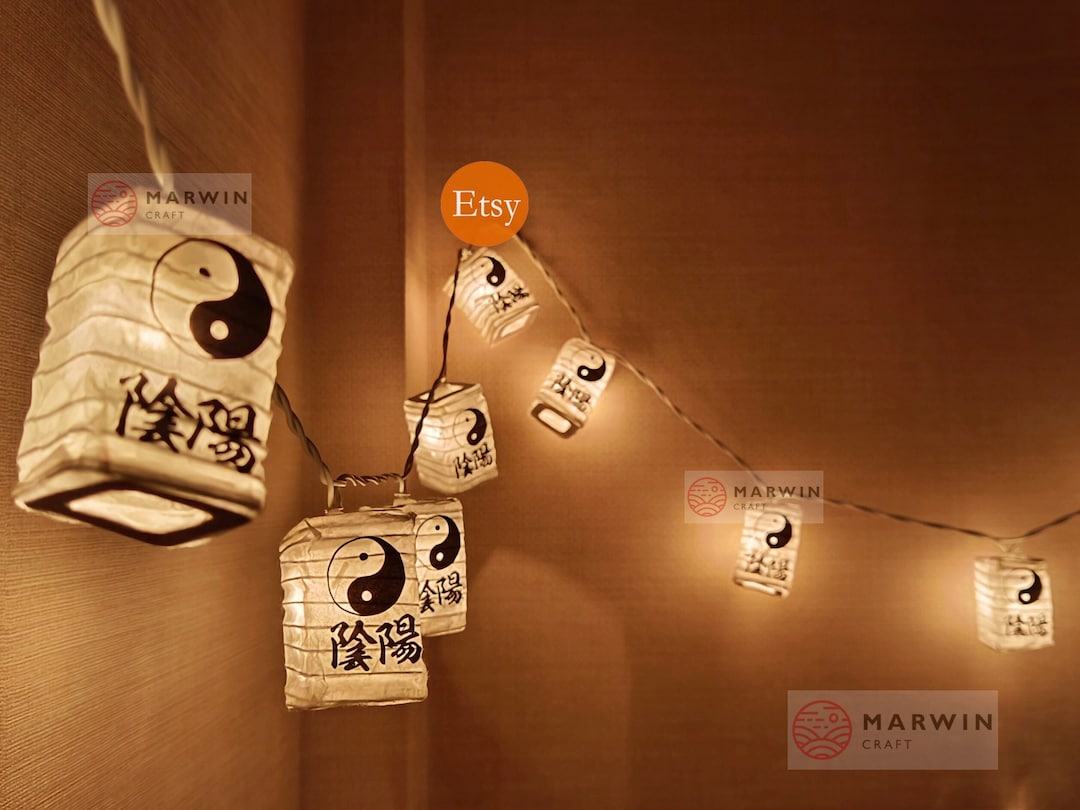 String Lights Zen Yinyang Kanji Japanese Paper Lantern Lamp - Etsy